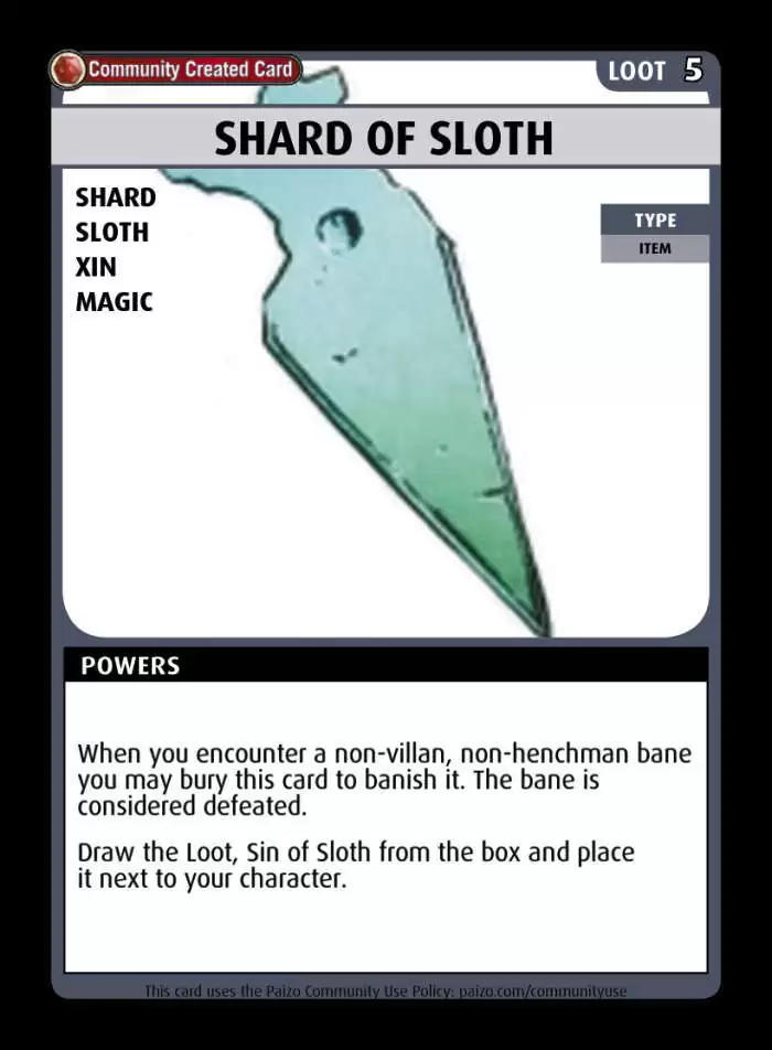 Shard Of Sloth - Custom Card - Paizo | Pathfinder Adventure Card Game ...