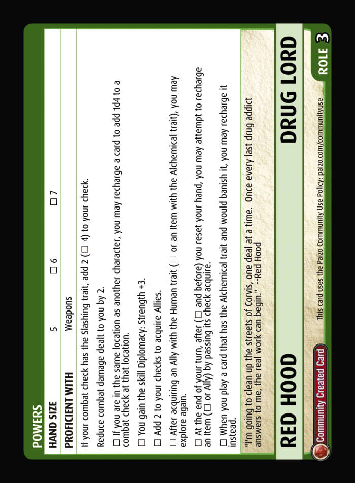 Red Hood - Custom Card - Paizo | Pathfinder Adventure Card Game ...