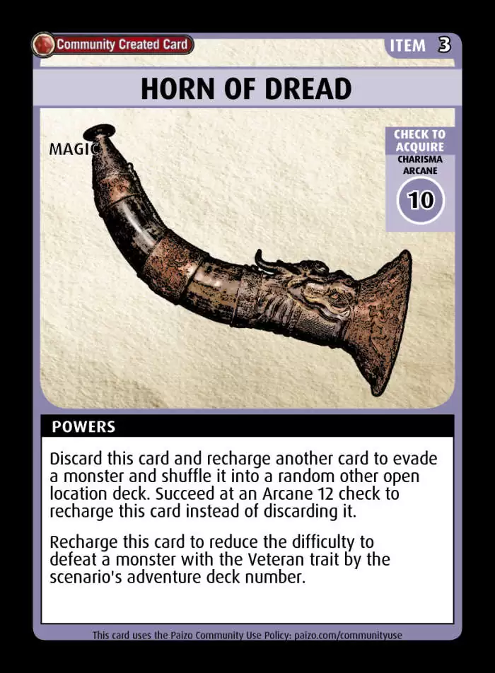 Horn Of Dread - Custom Card - Paizo | Pathfinder Adventure Card Game ...