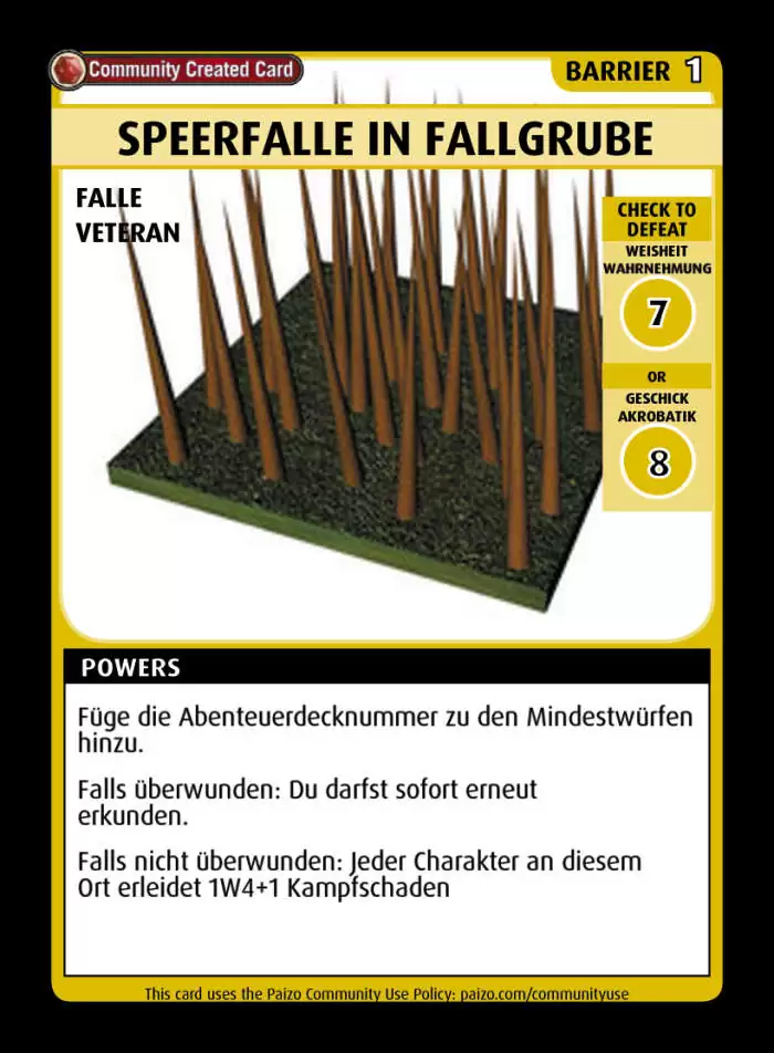 Speerfalle In Fallgrube - Custom Card - Paizo | Pathfinder Adventure ...