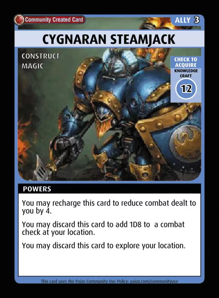 Cygnaran Steamjack - Custom Card - Paizo | Pathfinder Adventure Card ...