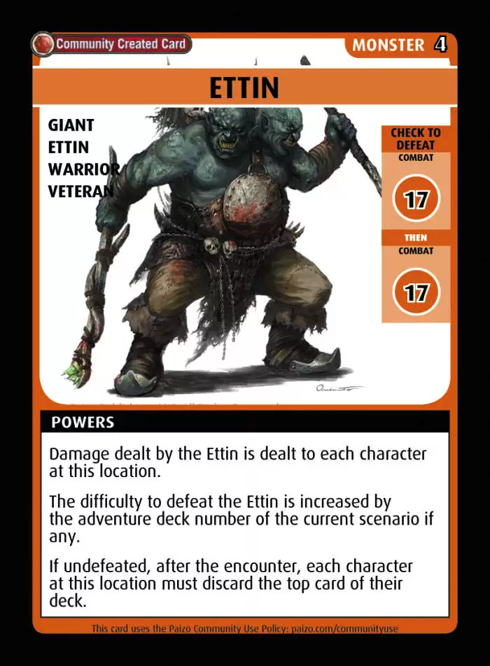 Ettin - Custom Card - Paizo | Pathfinder Adventure Card Game Community ...