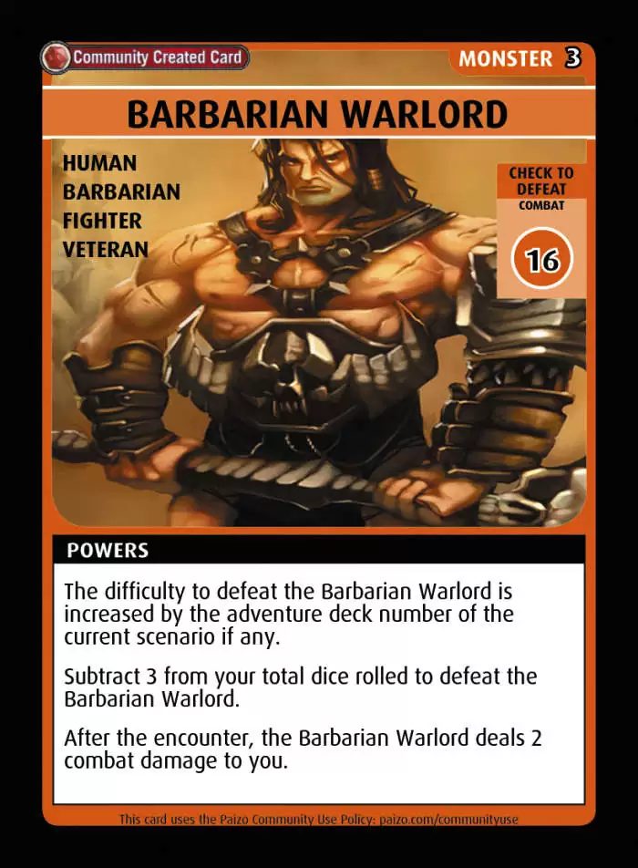 Barbarian Warlord - Custom Card - Paizo | Pathfinder Adventure Card ...