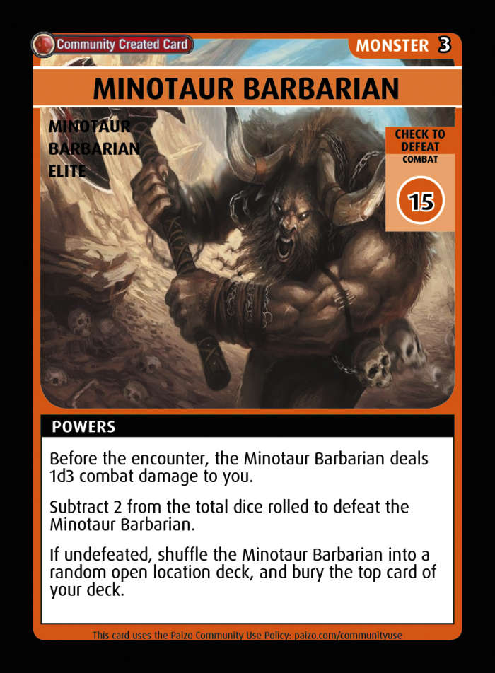 Minotaur Barbarian - Custom Card - Paizo | Pathfinder Adventure Card ...
