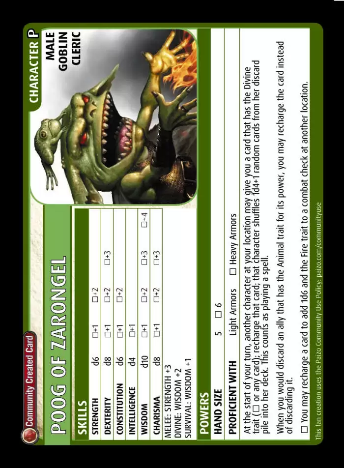 Poog Of Zarongel - Custom Card - Paizo | Pathfinder Adventure Card Game ...