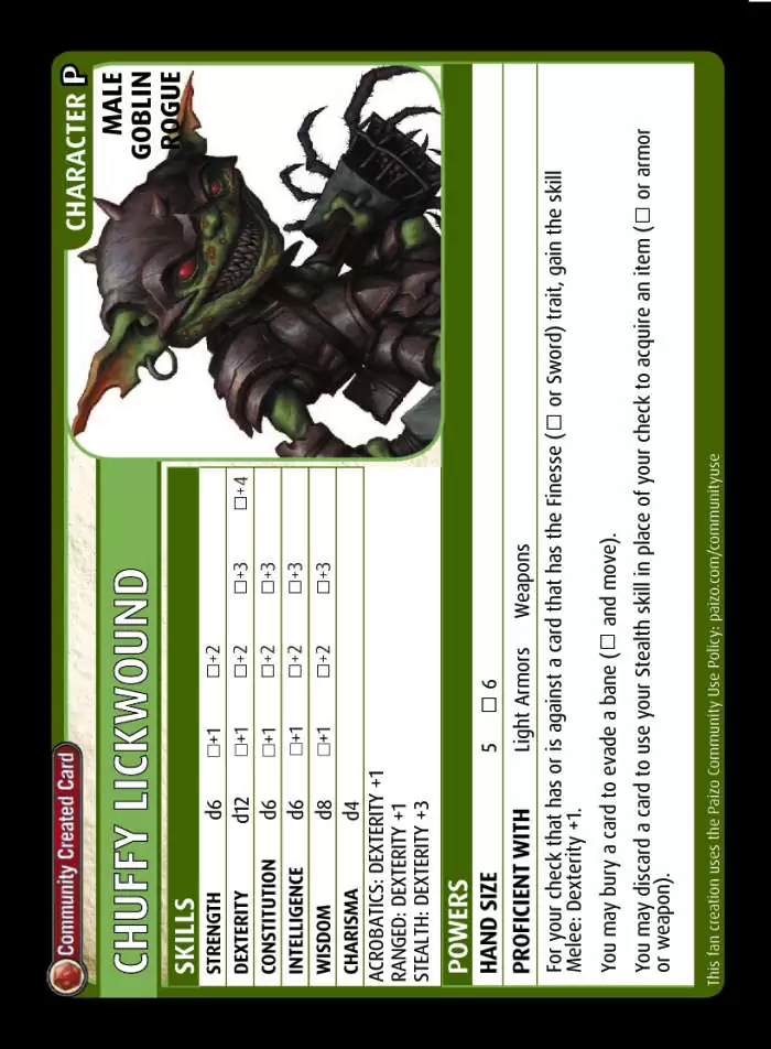 Chuffy Lickwound - Custom Card - Paizo | Pathfinder Adventure Card Game ...