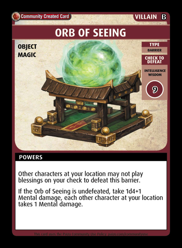 Orb Of Seeing - Custom Card - Paizo | Pathfinder Adventure Card Game ...