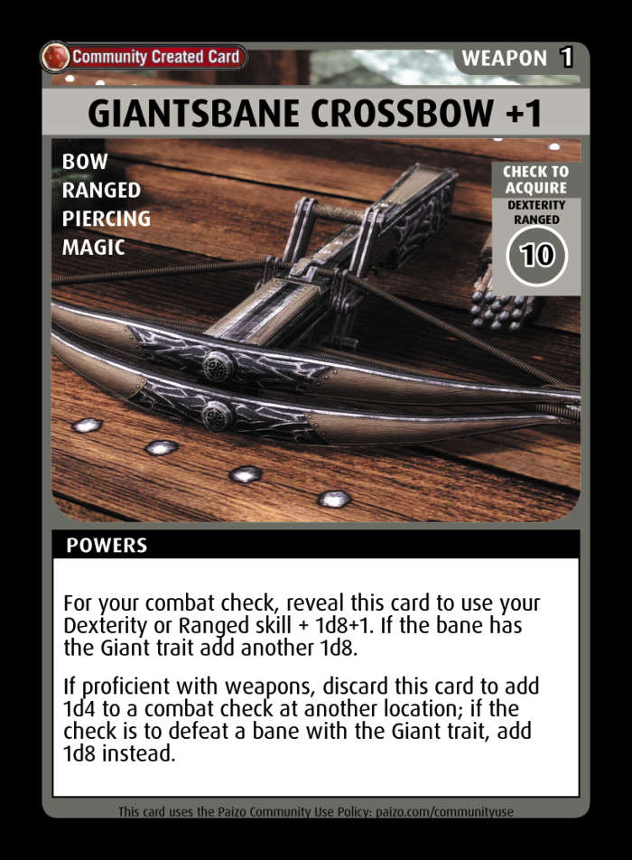 Giantsbane Crossbow +1 - Custom Card - Paizo | Pathfinder Adventure ...