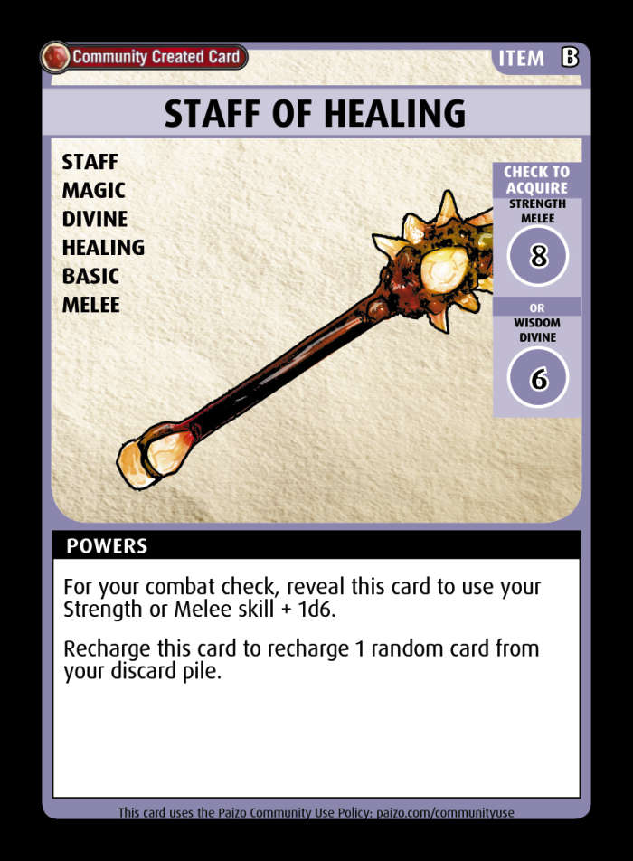 Staff Of Healing - Custom Card - Paizo | Pathfinder Adventure Card Game ...