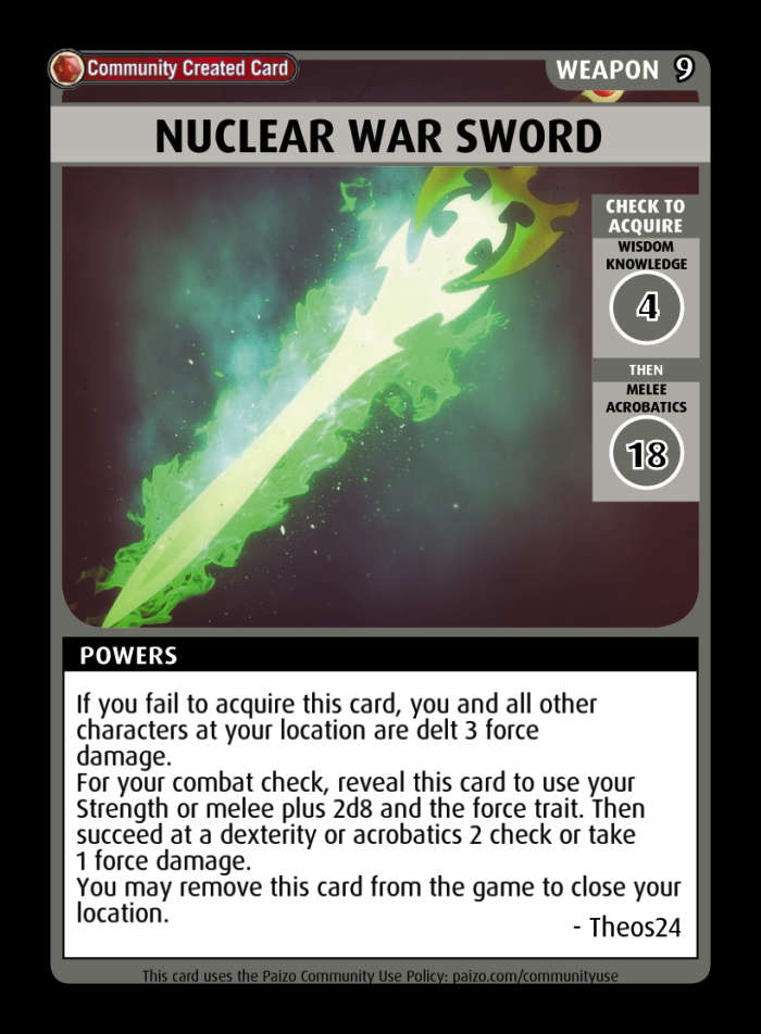 Nuclear War Sword - Custom Card - Paizo | Pathfinder Adventure Card ...