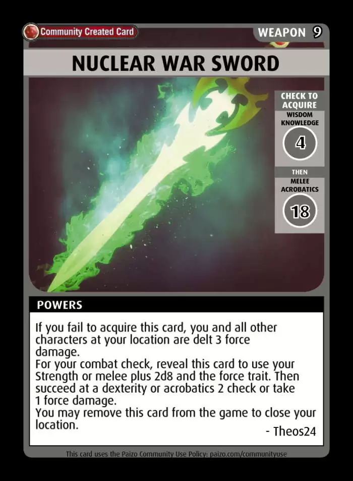 Nuclear War Sword - Custom Card - Paizo | Pathfinder Adventure Card ...