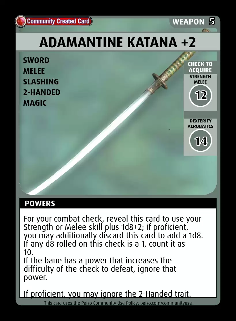 Adamantine Katana +2 - Custom Card - Paizo | Pathfinder Adventure Card ...