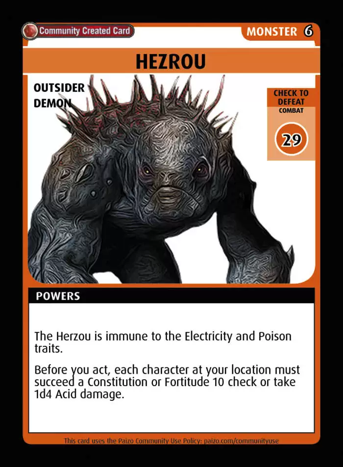 Hezrou - Custom Card - Paizo | Pathfinder Adventure Card Game Community Cards | DriveThruRPG