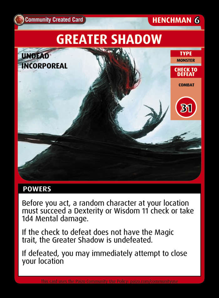 Greater Shadow - Custom Card - Paizo | Pathfinder Adventure Card Game ...