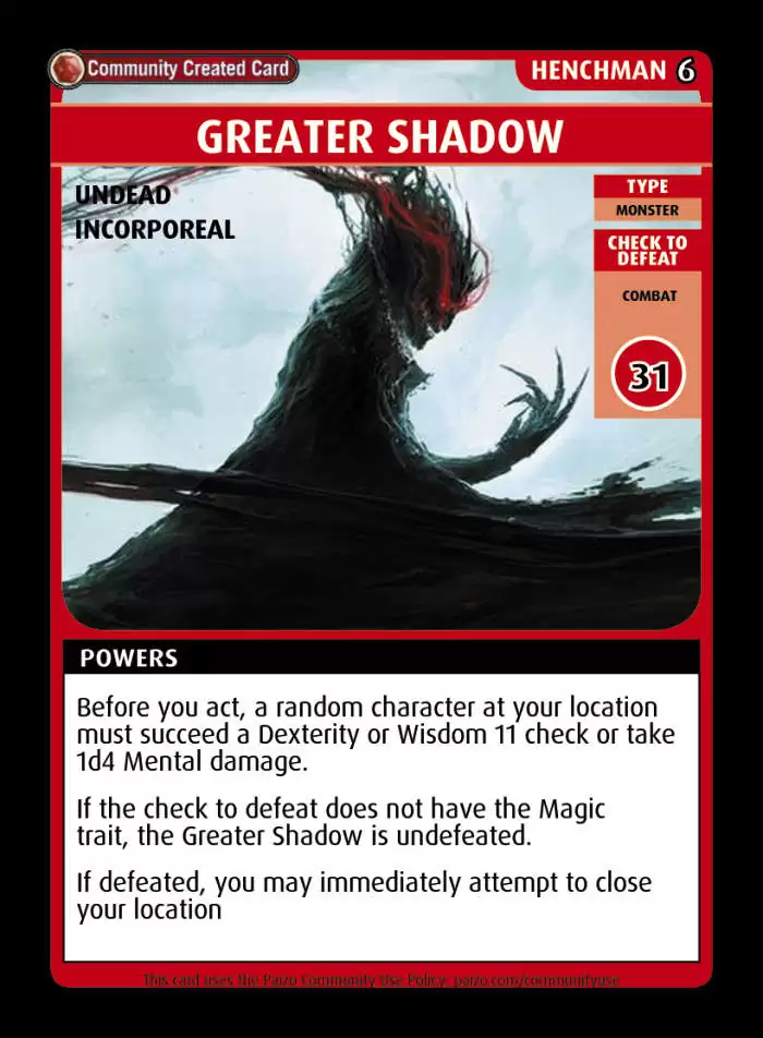 Greater Shadow - Custom Card - Paizo | Pathfinder Adventure Card Game ...