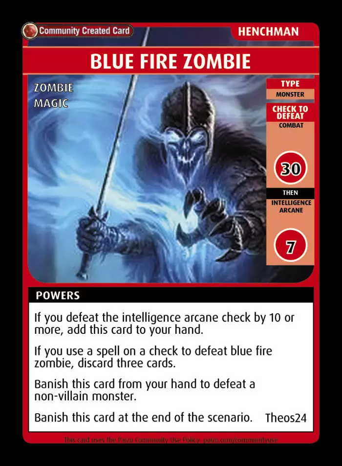 Blue Fire Zombie - Custom Card - Paizo | Pathfinder Adventure Card Game ...