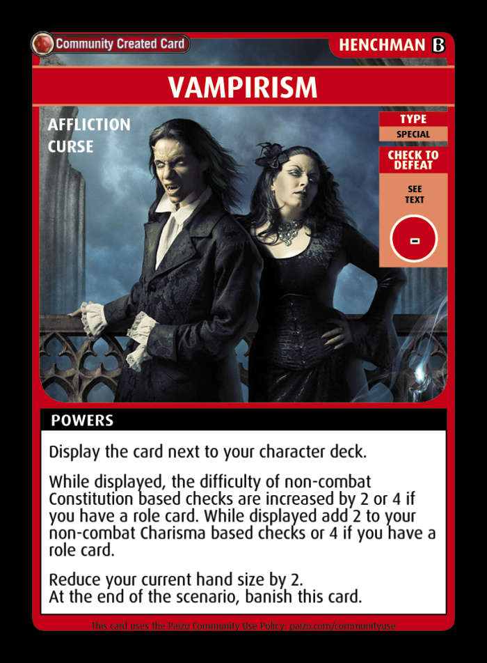 Vampirism - Custom Card - Paizo | Pathfinder Adventure Card Game ...
