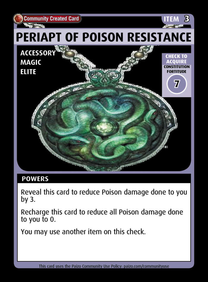 Periapt Of Poison Resistance - Custom Card - Paizo | Pathfinder ...