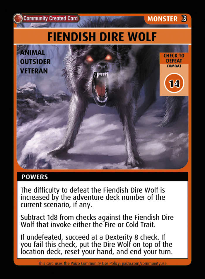 Fiendish Dire Wolf - Custom Card - Paizo | Pathfinder Adventure Card ...