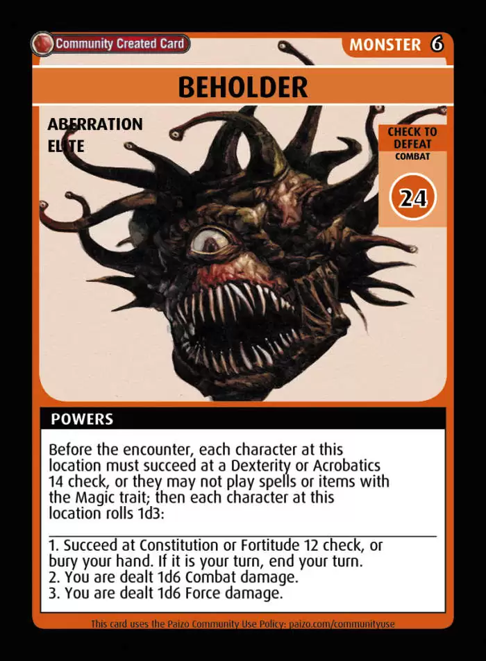 Beholder - Custom Card - Paizo | Pathfinder Adventure Card Game ...