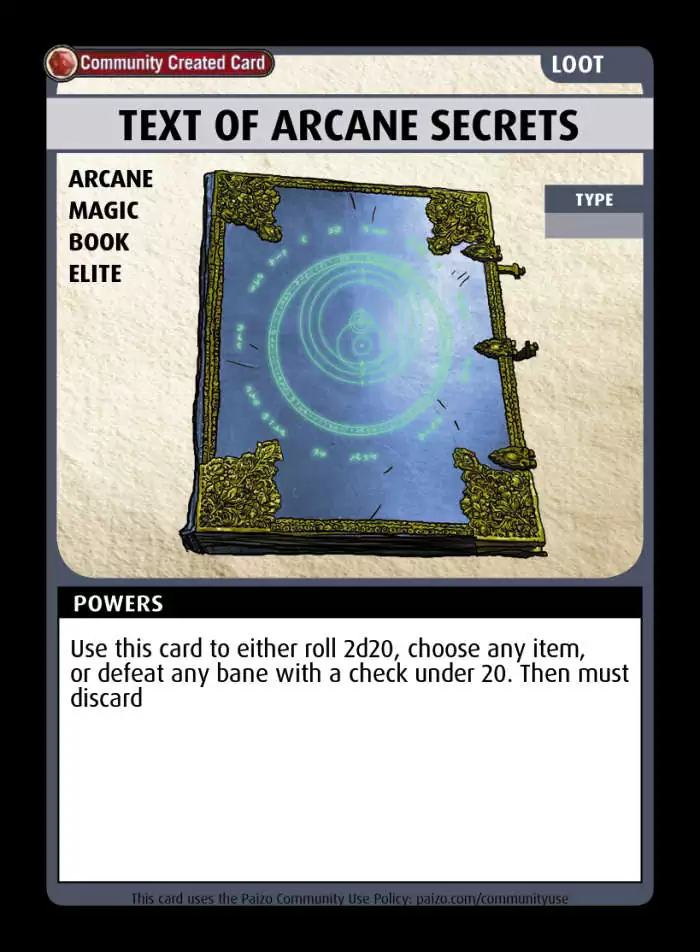 Text Of Arcane Secrets - Custom Card - Paizo | Pathfinder Adventure ...