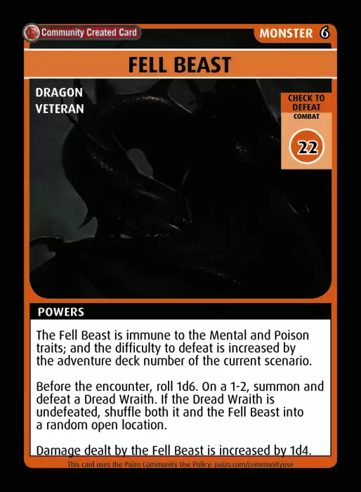 Fell Beast - Custom Card - Paizo | Pathfinder Adventure Card Game ...