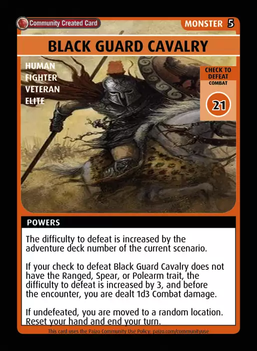 Black Guard Cavalry - Custom Card - Paizo | Pathfinder Adventure Card ...
