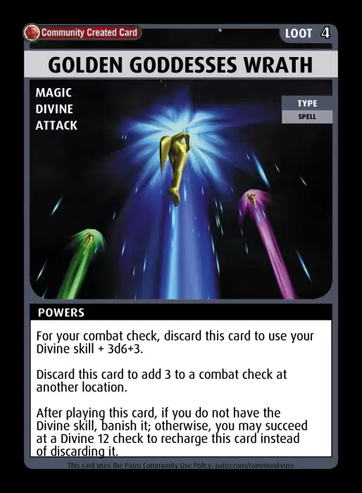 Golden Goddesses Wrath - Custom Card - Paizo | Pathfinder Adventure Card Game Community Cards ...