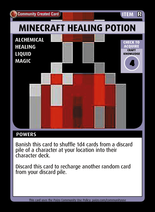 Minecraft Healing Potion - Custom Card - Paizo | Pathfinder Adventure ...