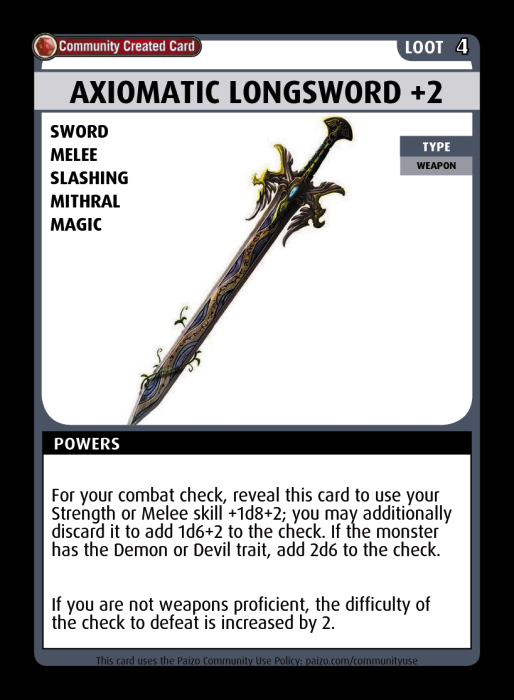 Axiomatic Longsword +2 - Custom Card - Paizo | Pathfinder Adventure ...