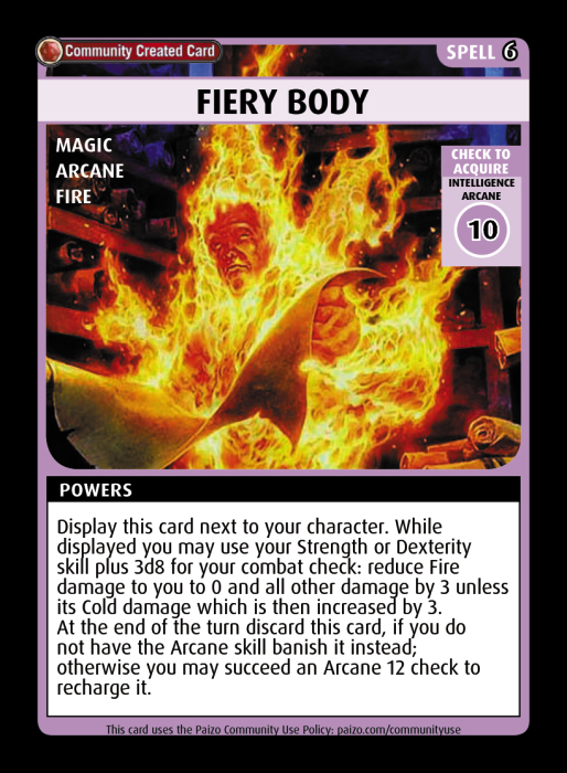 Fiery Body - Custom Card - Paizo | Pathfinder Adventure Card Game ...