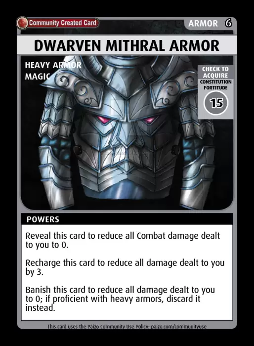 Dwarven Mithral Armor - Custom Card - Paizo | Pathfinder Adventure Card ...