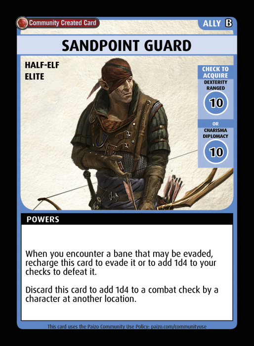 Sandpoint Guard - Custom Card - Paizo | Pathfinder Adventure Card Game ...