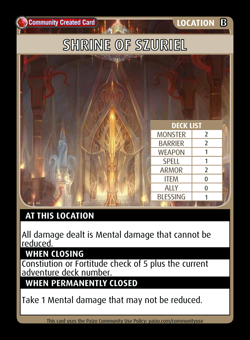 Shrine Of Szuriel - Custom Card - Paizo | Pathfinder Adventure Card ...