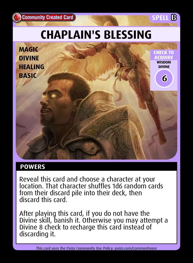 Chaplain's Blessing - Custom Card - Paizo | Pathfinder Adventure Card ...