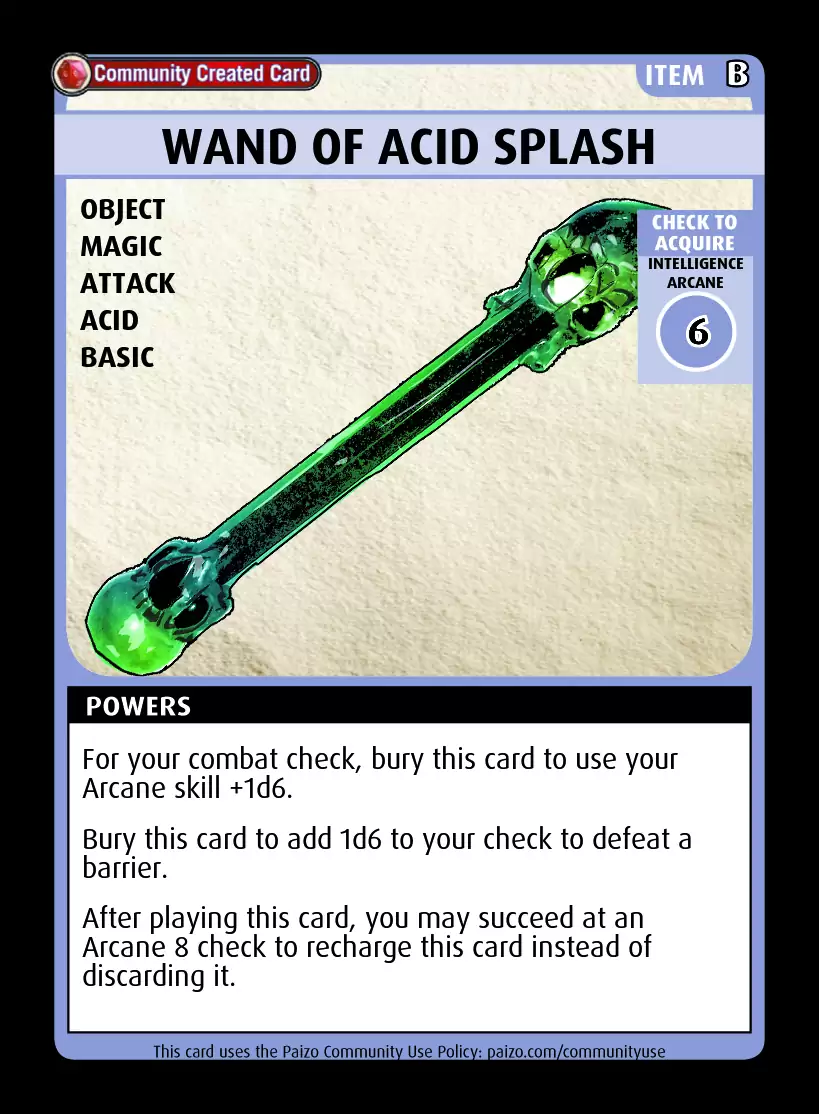Wand Of Acid Splash - Custom Card - Paizo | Pathfinder Adventure Card ...