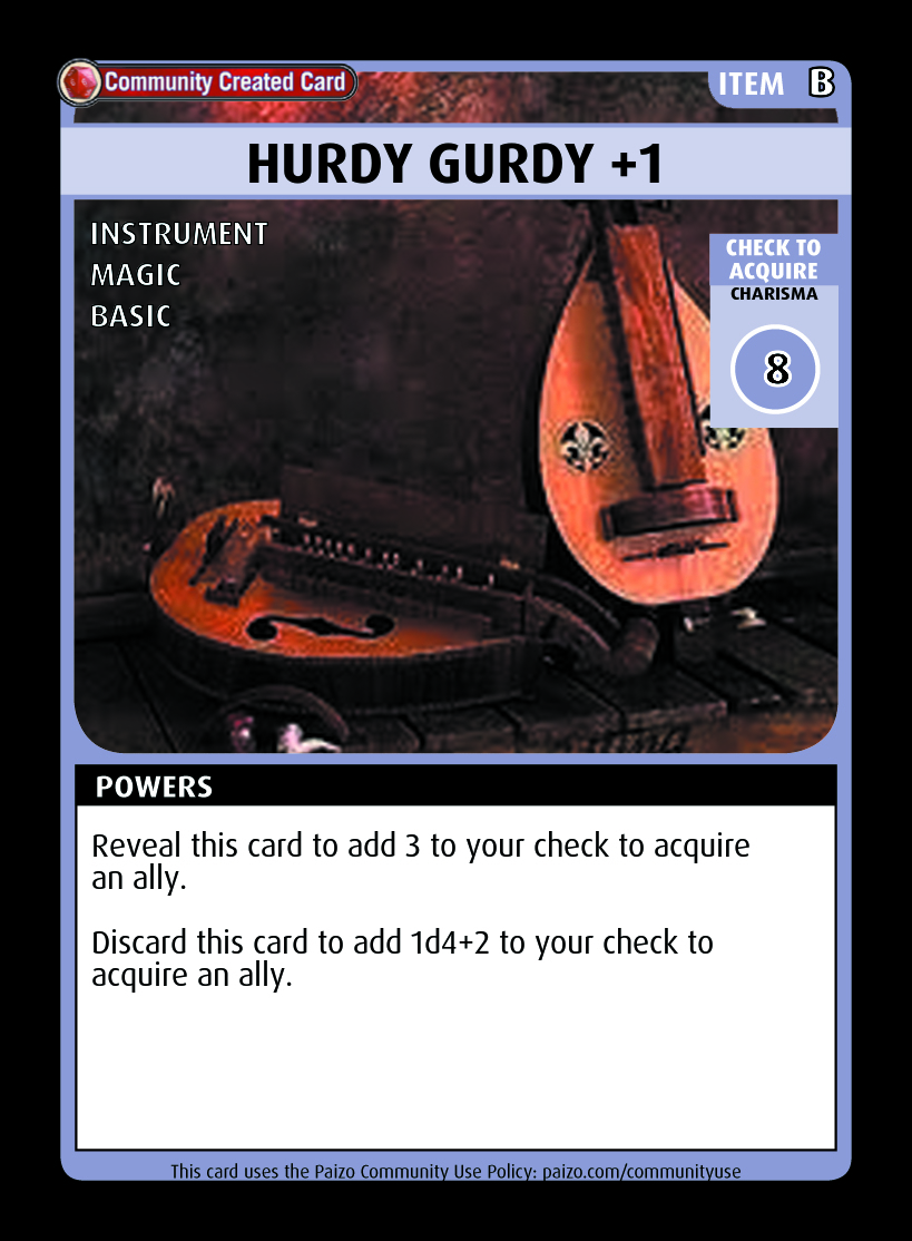 Hurdy Gurdy +1 - Custom Card - Paizo | Pathfinder Adventure Card Game ...