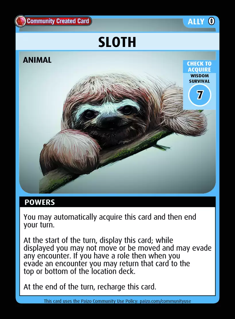 Sloth - Custom Card - Paizo | Pathfinder Adventure Card Game Community ...