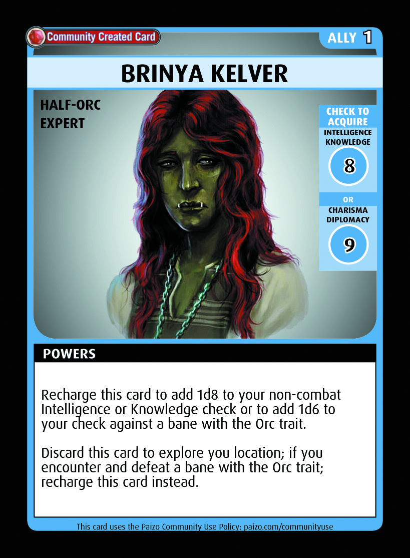 Brinya Kelver - Custom Card - Paizo | Pathfinder Adventure Card Game ...