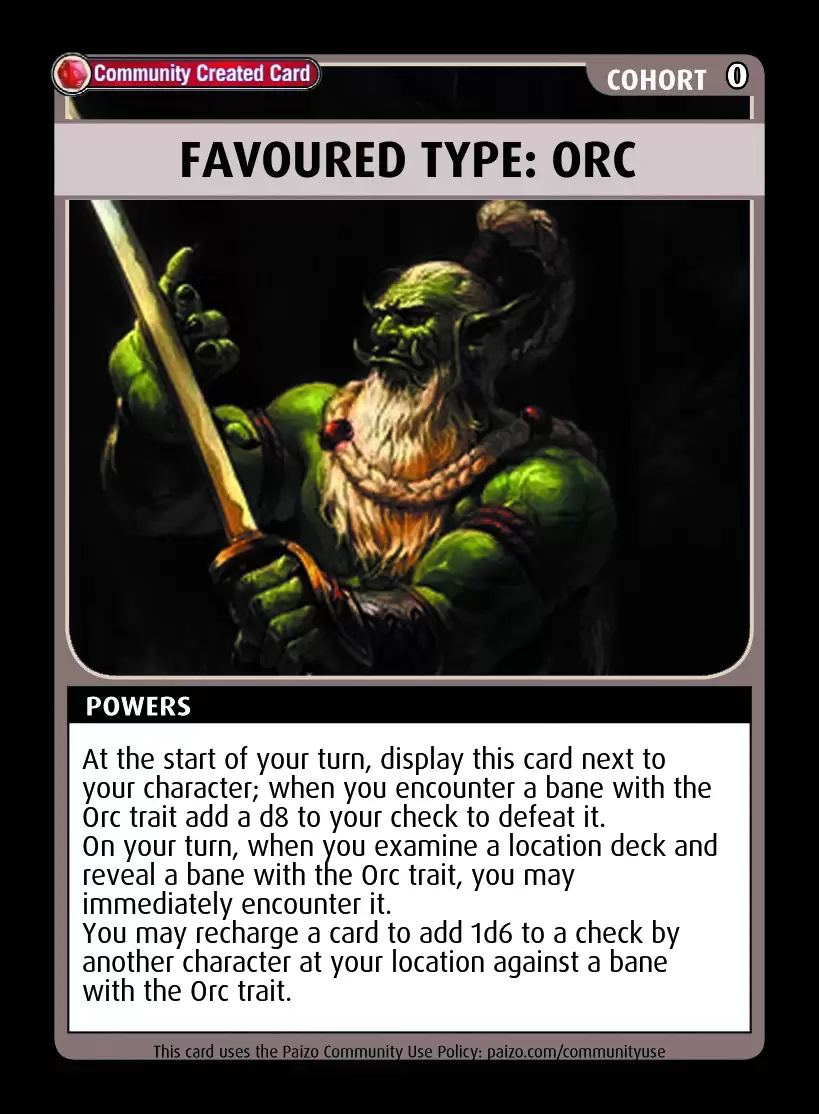 Favoured Type: Orc - Custom Card - Paizo | Pathfinder Adventure Card ...