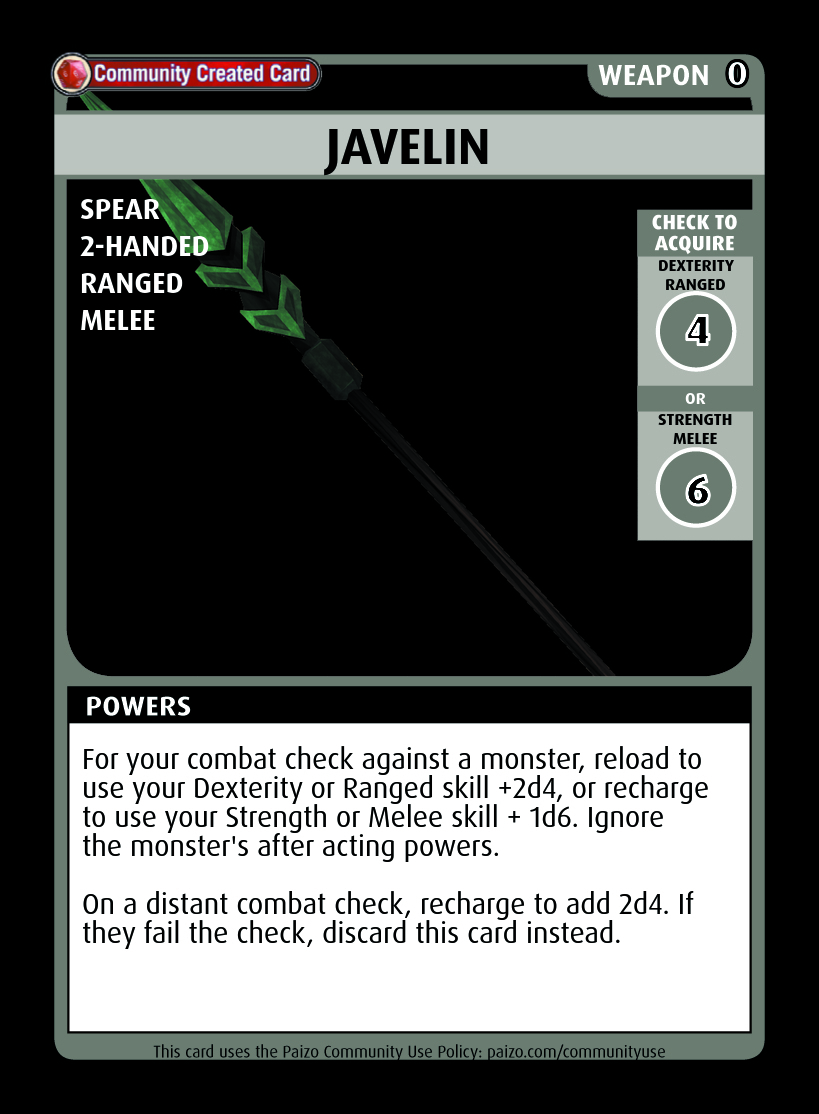 Javelin - Custom Card - Paizo | Pathfinder Adventure Card Game ...
