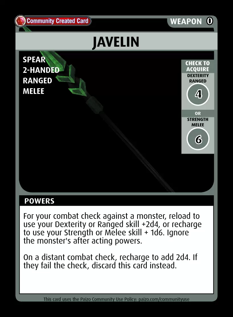 Javelin - Custom Card - Paizo | Pathfinder Adventure Card Game ...