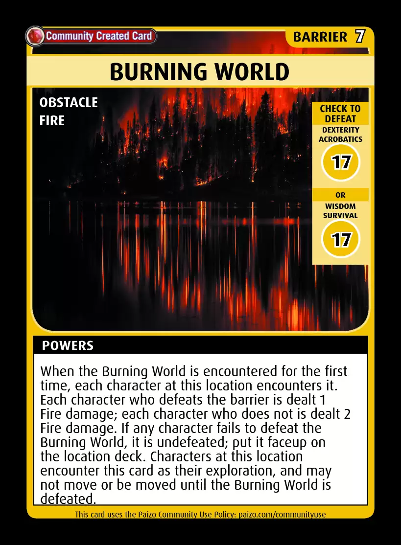 Burning World - Custom Card - Paizo | Pathfinder Adventure Card Game ...