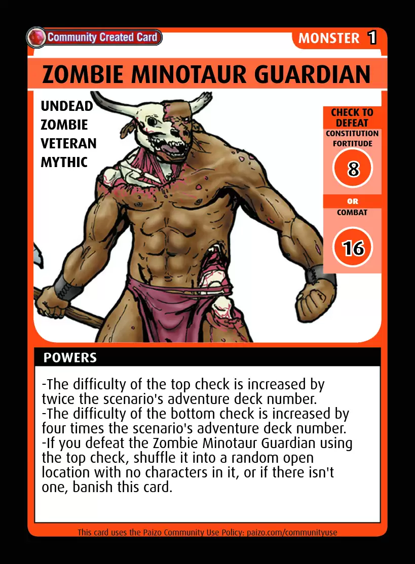 Zombie Minotaur Guardian - Custom Card - Paizo | Pathfinder Adventure ...