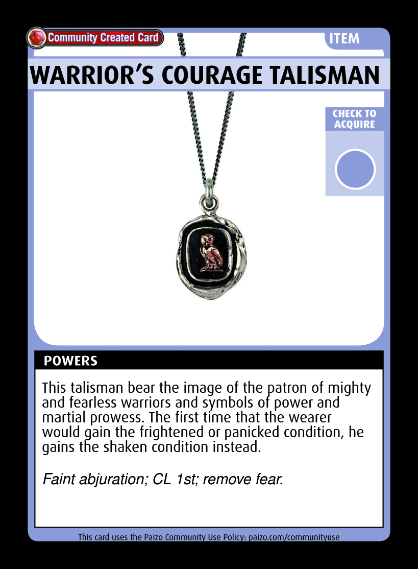 Warrior’s Courage Talisman - Custom Card - Paizo | Pathfinder Adventure ...
