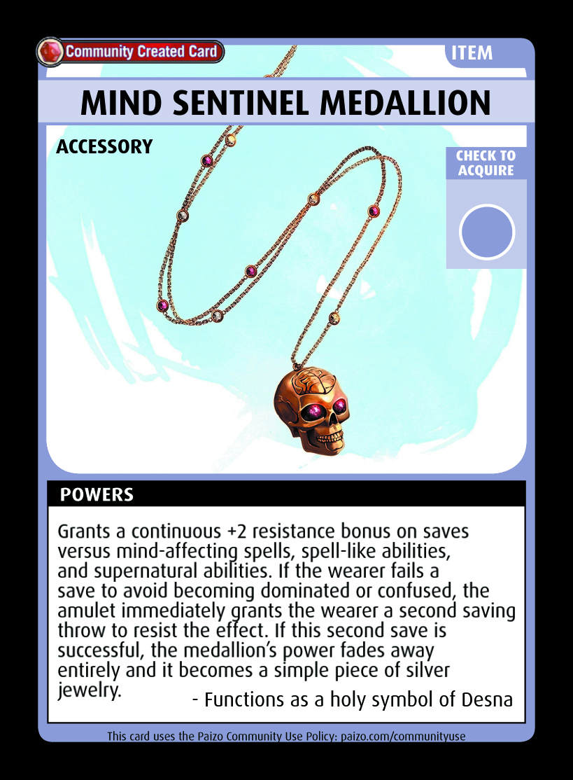 Mind Sentinel Medallion - Custom Card - Paizo | Pathfinder Adventure ...