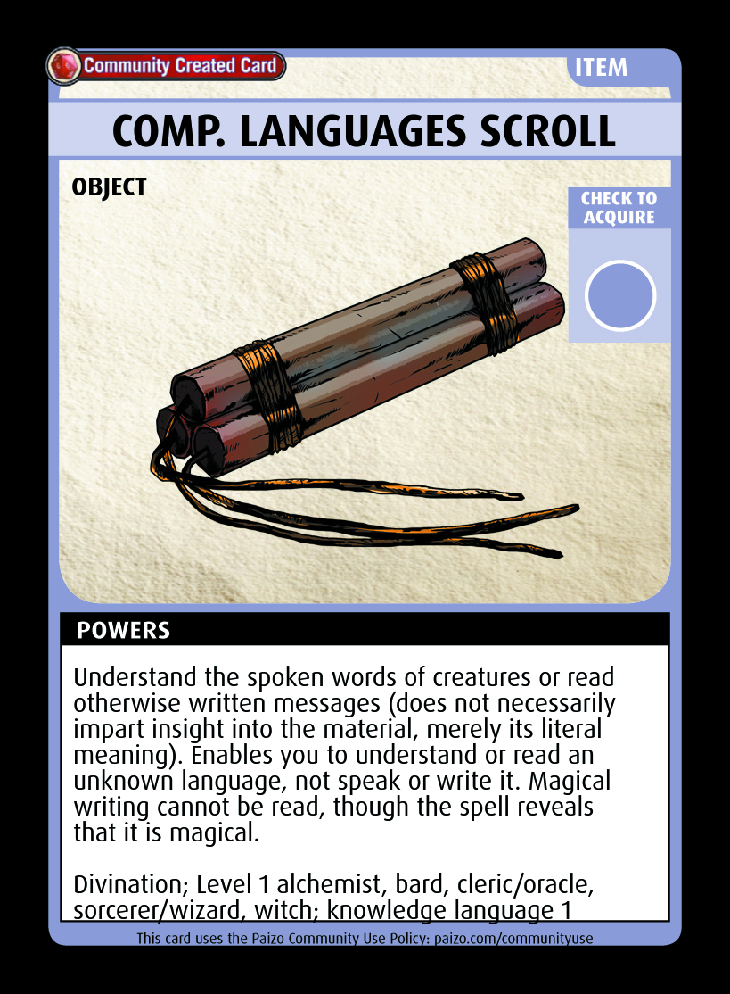 Comp. Languages Scroll - Custom Card - Paizo | Pathfinder Adventure ...