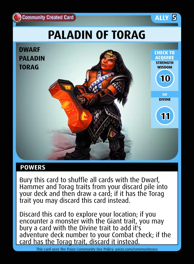 Paladin Of Torag - Custom Card - Paizo | Pathfinder Adventure Card Game ...