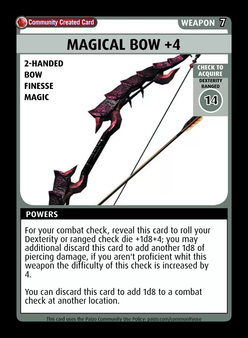 Magical Bow +4 - Custom Card - Paizo | Pathfinder Adventure Card Game ...
