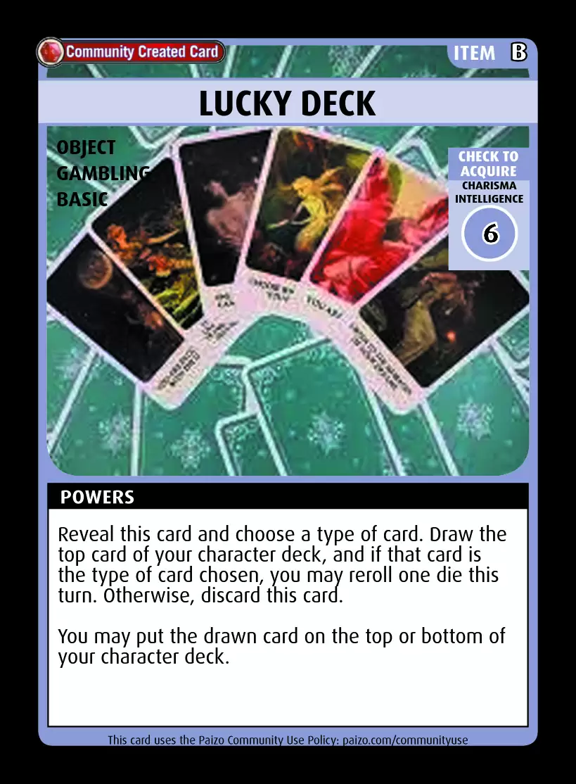 Lucky Deck - Custom Card - Paizo | Pathfinder Adventure Card Game ...